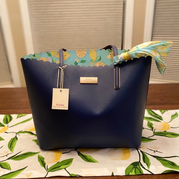 Trina Turk | Bags | Trina Turk Reversible Navy Lemon Tote | Poshmark